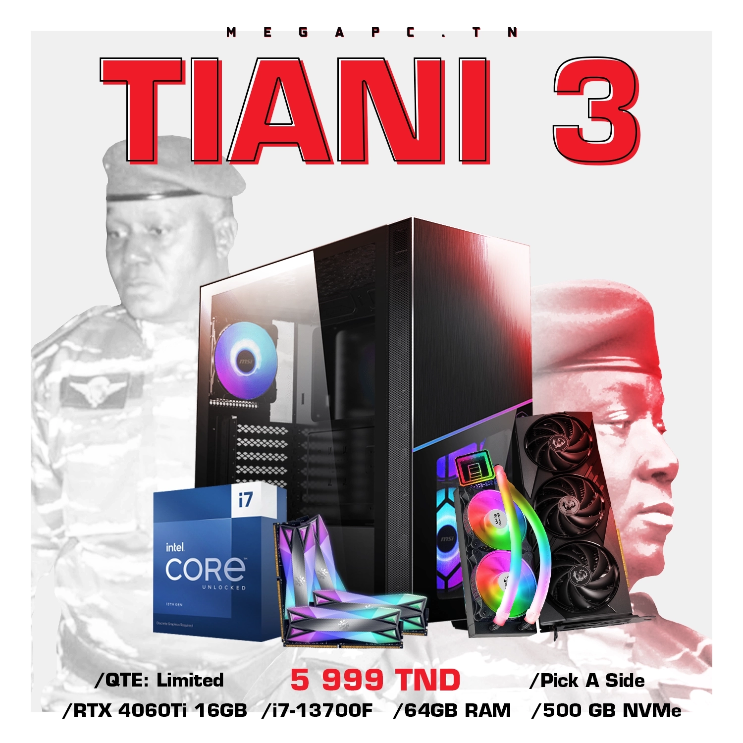 TIANI 3 | Intel i7-13700F | RTX 4060 Ti 16GB | 64GB Ram | 500 NVMe