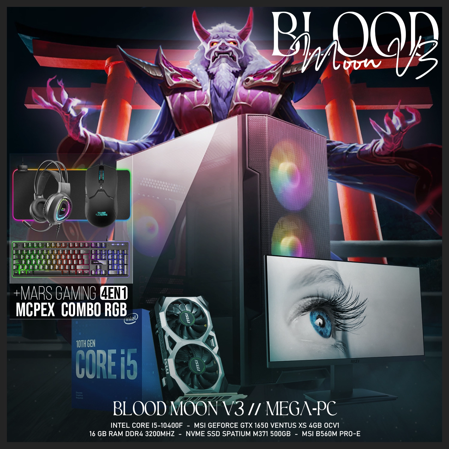 Blood Moon V3 Full Setup | Intel I5-10400F | GTX 1650 OC | 16GB | 500GB ...