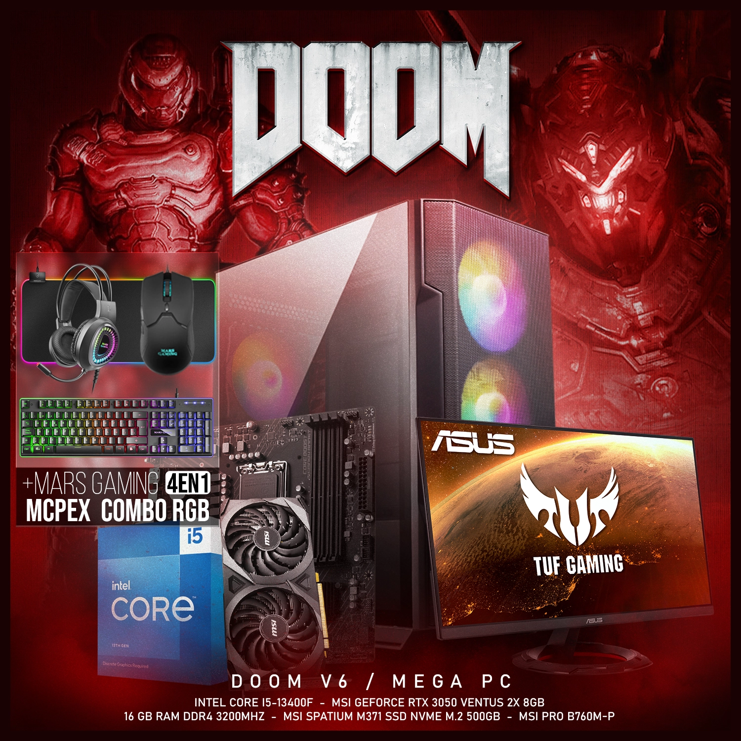 Doom V6 Full Setup | Intel i5-13400F | RTX 3050 | 16GB | 500GB NVMe