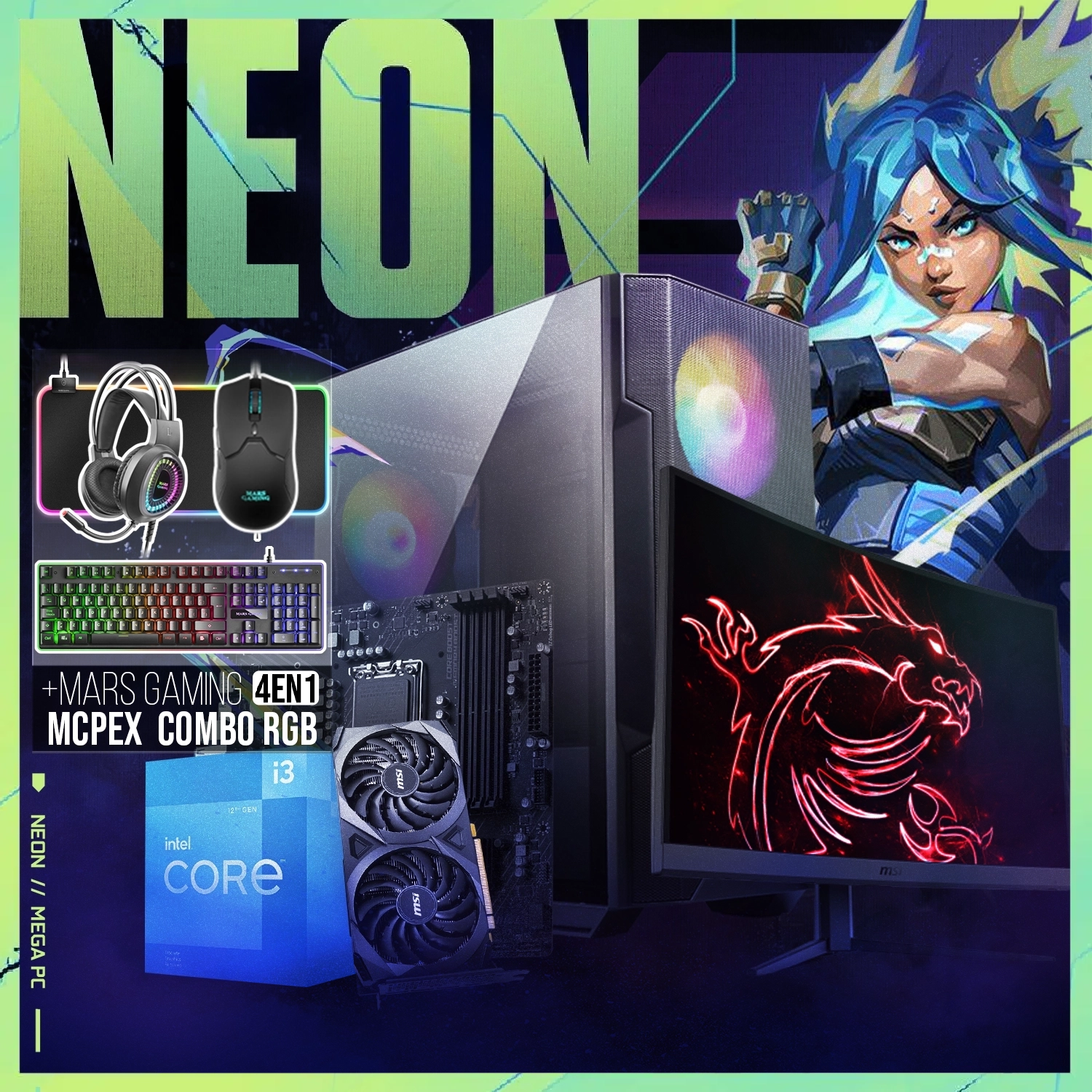 NEON V6 | Intel i3-12100F | RTX 3050 | 16GB | 500GB NVMe