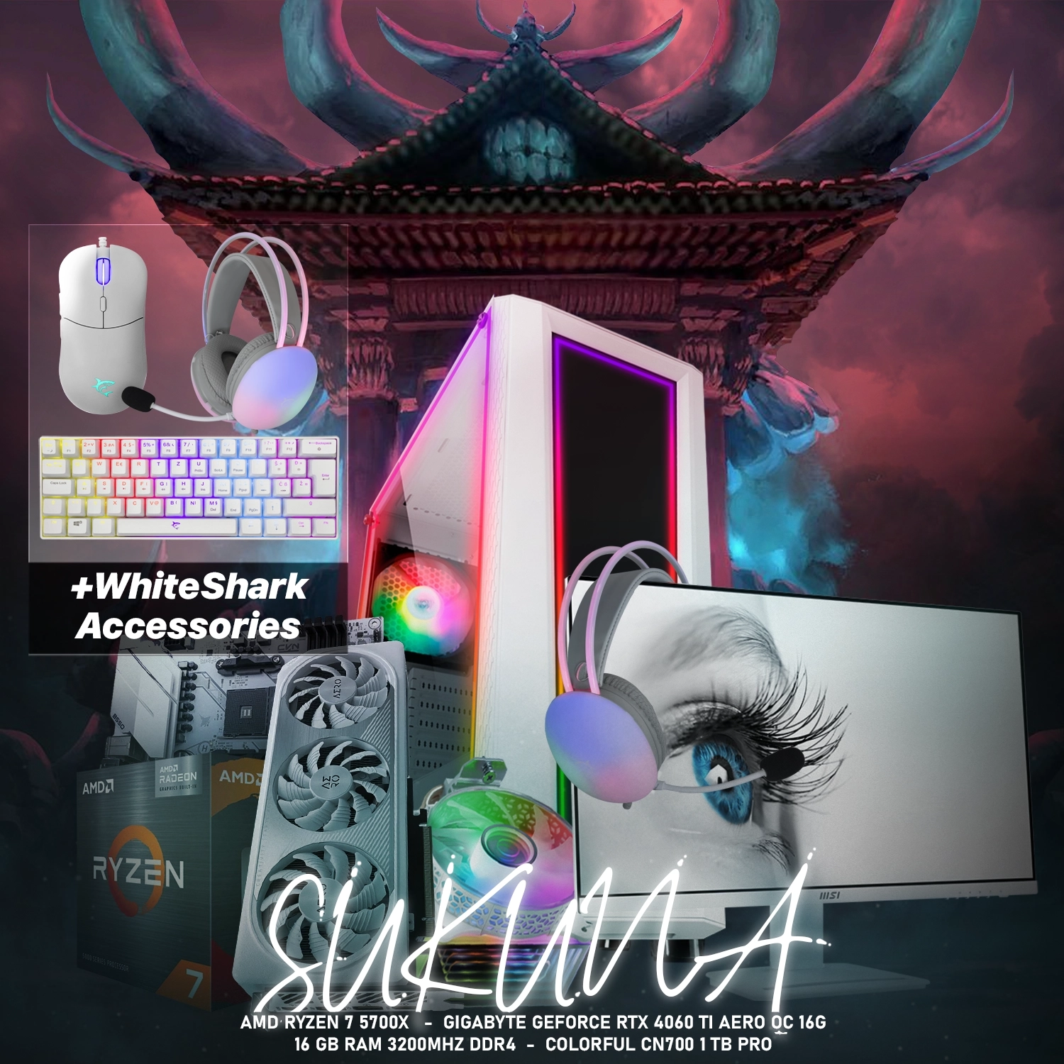 Sukuna All White Full Setup | Ryzen 7 5700X | RTX 4060Ti | 16GB RAM | 1 TB