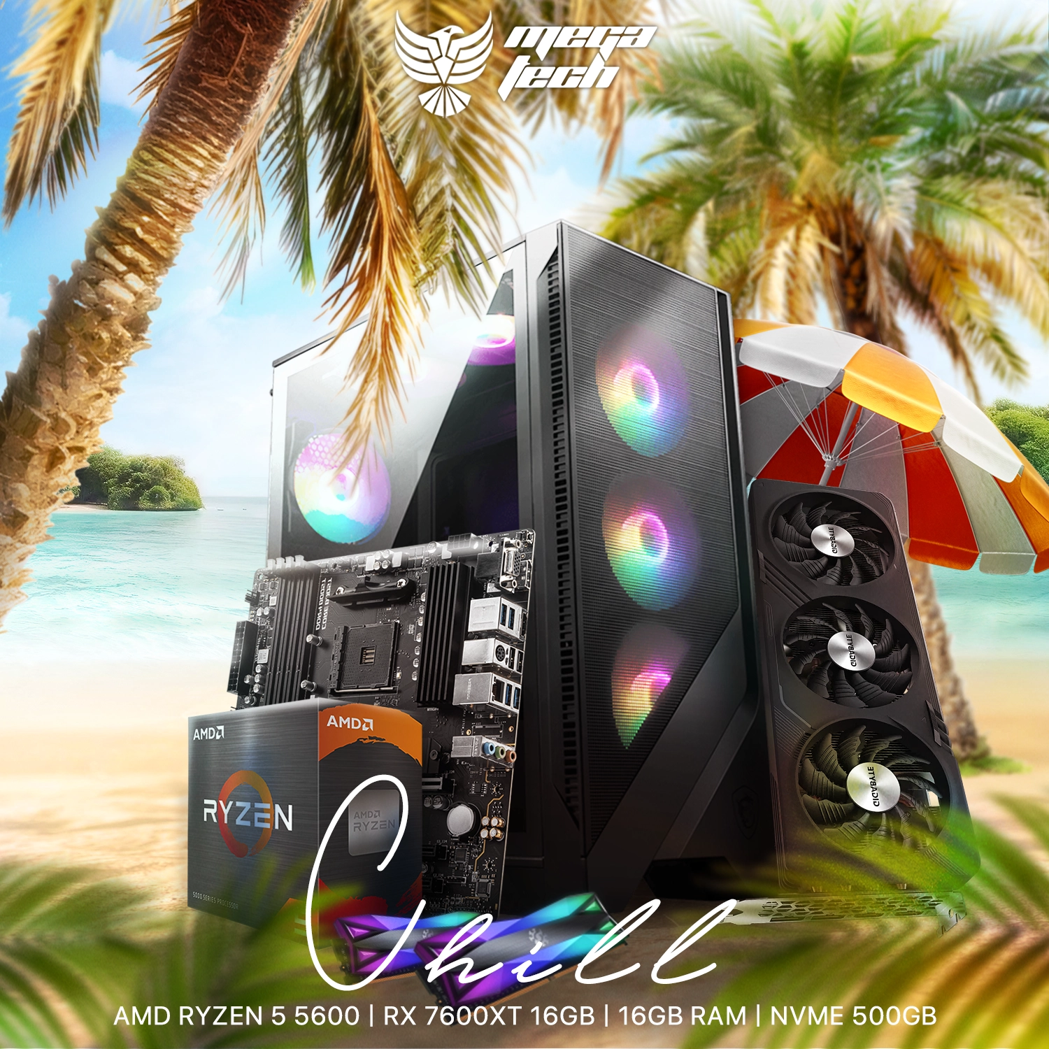 Chill-V2 | AMD Ryzen 5 5600 | RX 7600 XT 16GB | 16GB Ram | 500GB NVMe ...