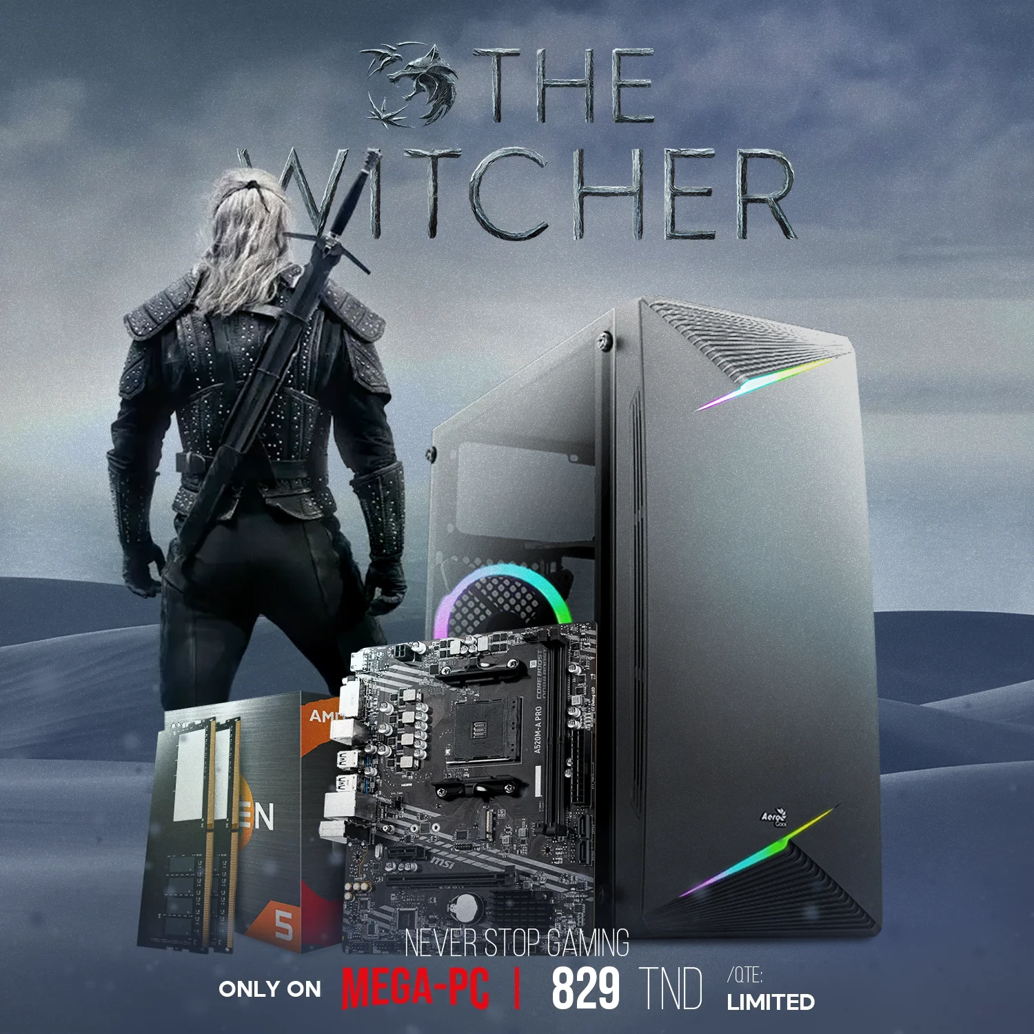 PC Gamer Witcher V0 | Ryzen 5 PRO 4655G | AMD Radeon | 16GB DDR4 | 256GB SSD | MEGA PC | GIGA TECH